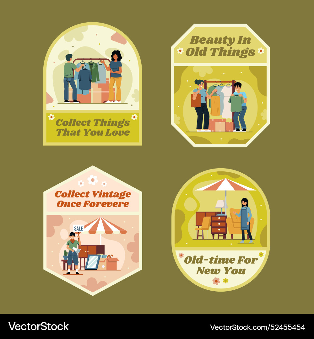 Flat labels collection for second-hand flea Vector Image