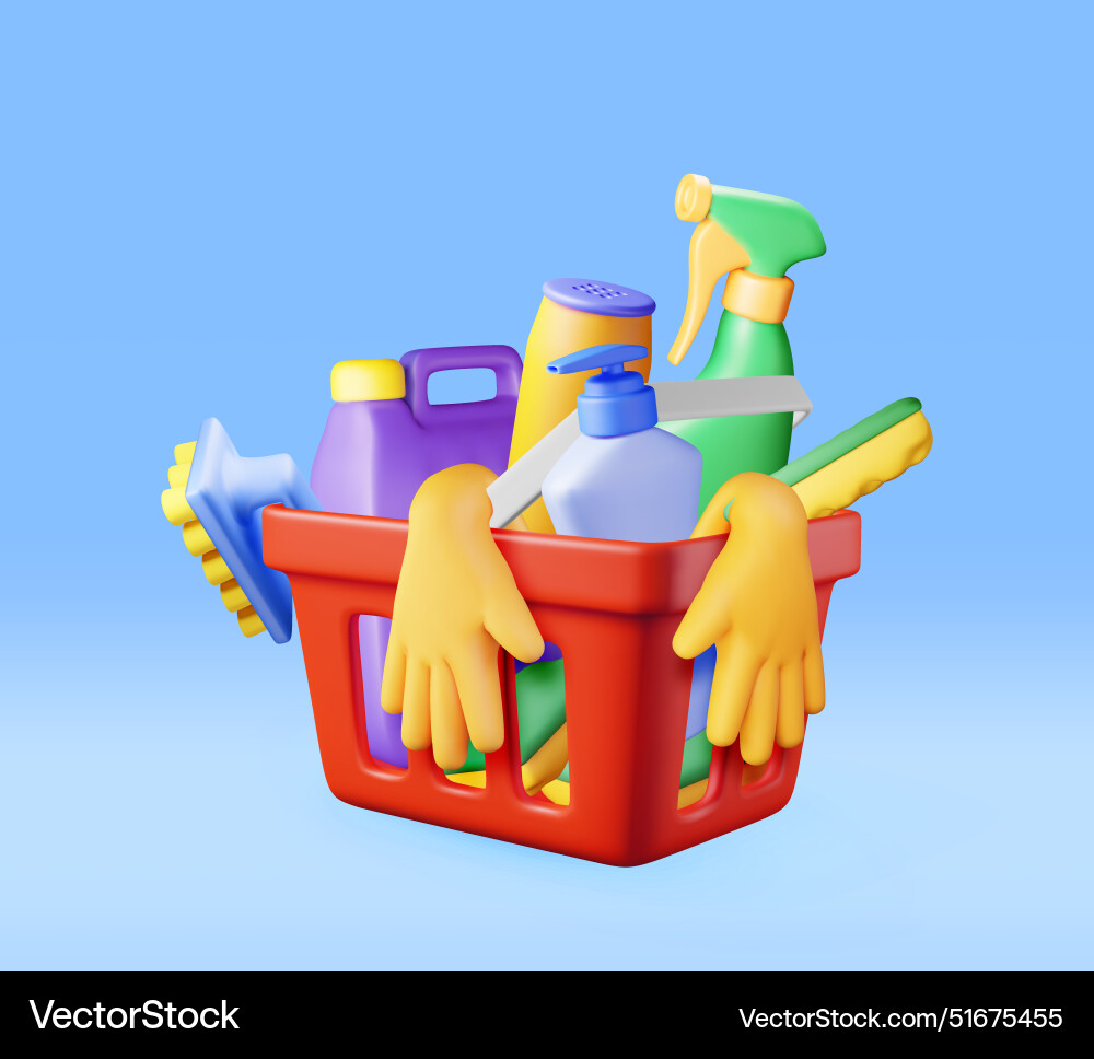 3d set of home cleaning tools isolated Royalty Free Vector