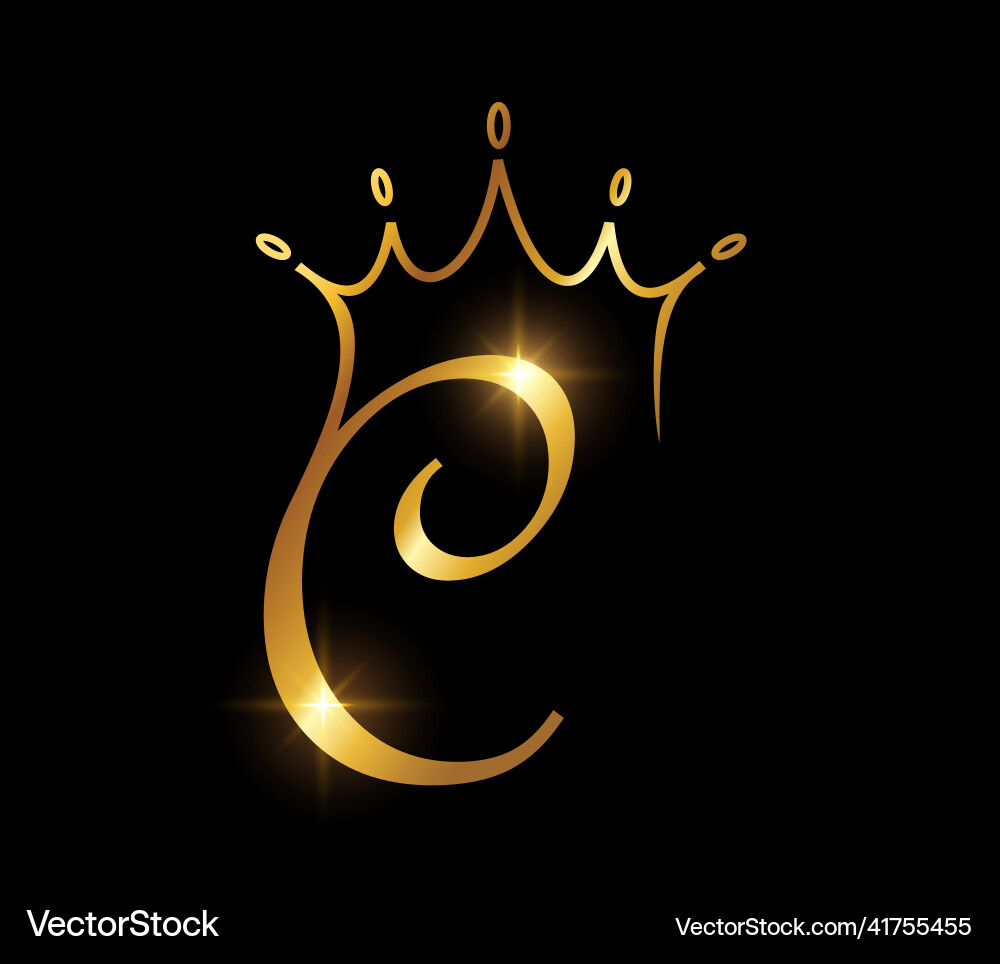 Golden crown monogram initial letter c Royalty Free Vector