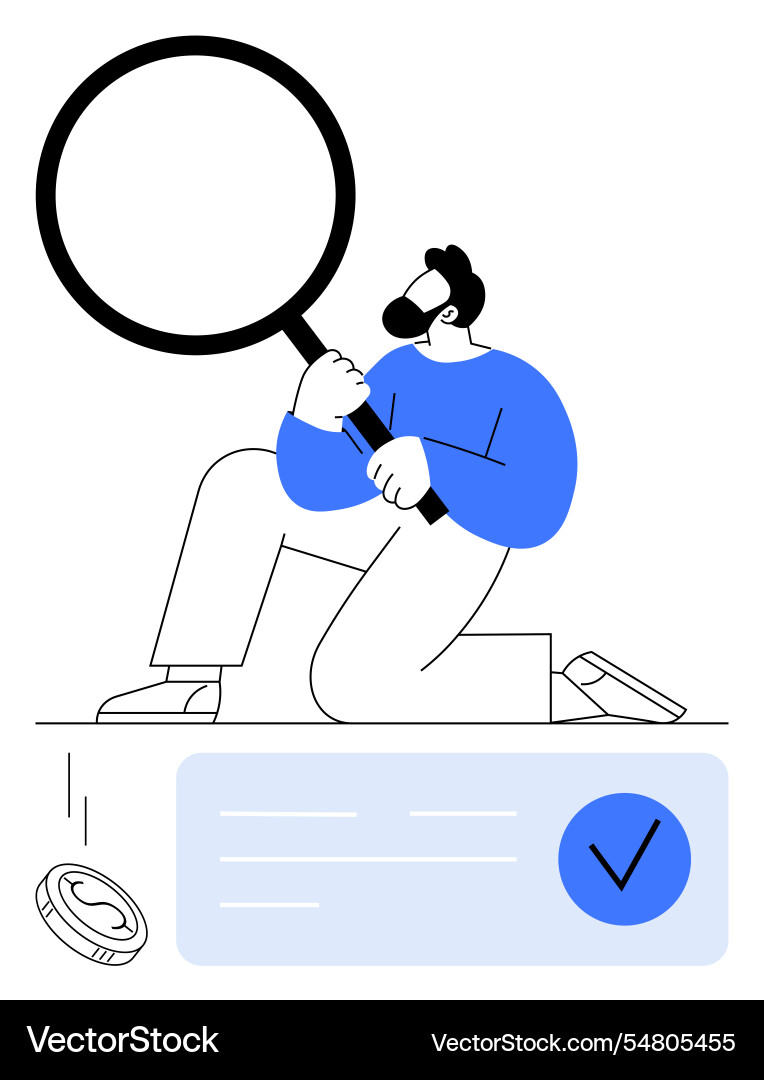 Person using magnifying glass to inspect details Vector Image