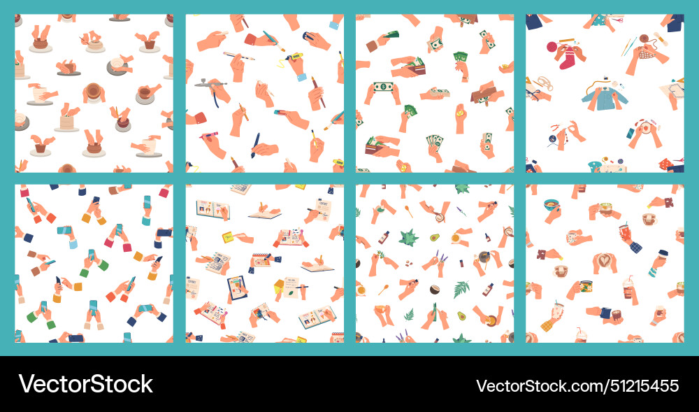 Seamless patterns collection of hands engaged Vector Image