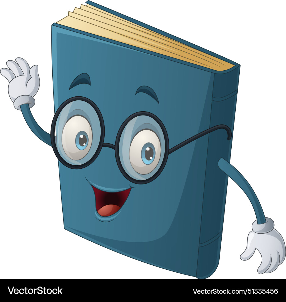 Cartoon happy book waving hand Royalty Free Vector Image