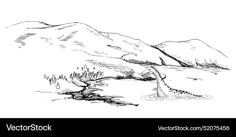 Ink hand drawn sketch landscape scenery Royalty Free Vector