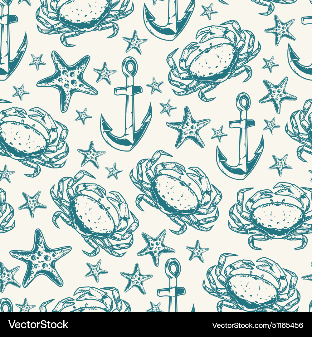 Marine elements monochrome pattern seamless Vector Image
