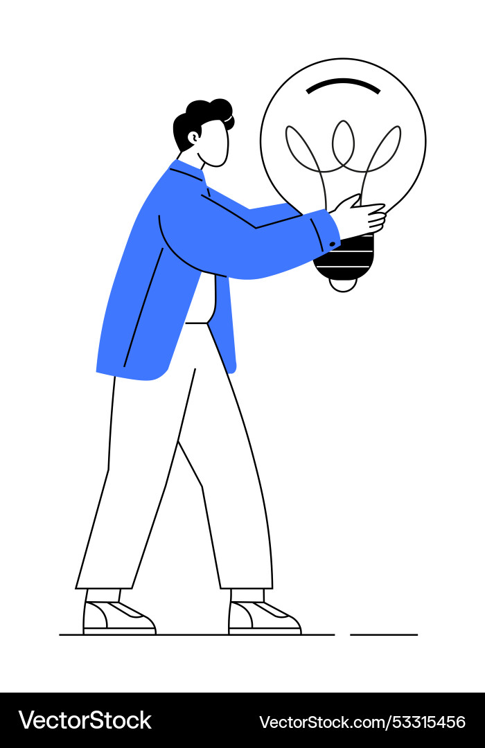 Person holding a giant light bulb signifying Vector Image
