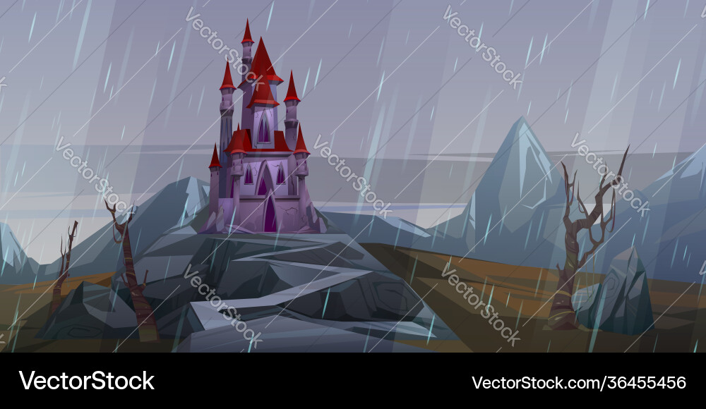 Rainy Castle on Rocky Peak Royalty Free Vector Image