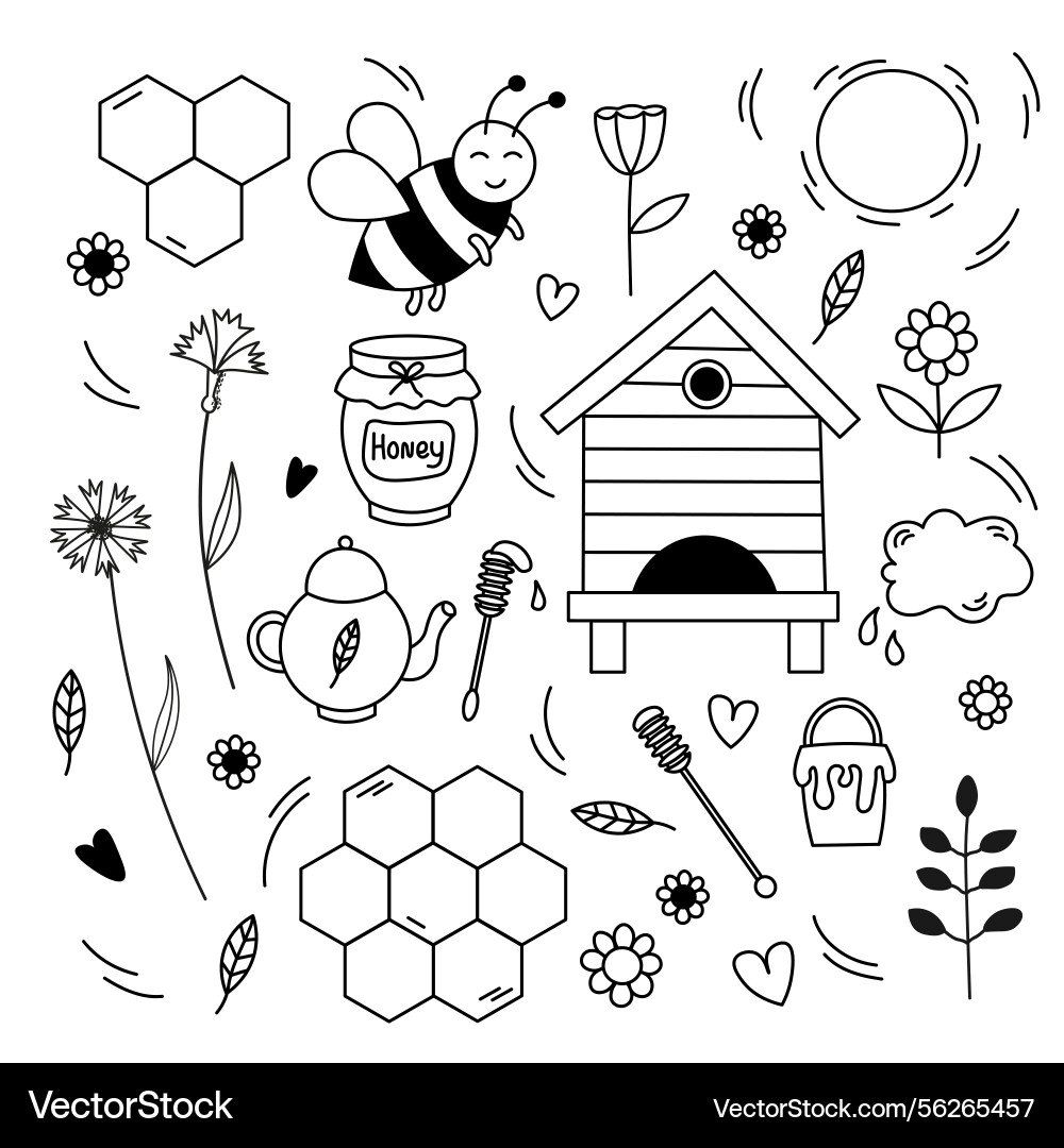 Apiary with honey honeycomb cute bee Royalty Free Vector