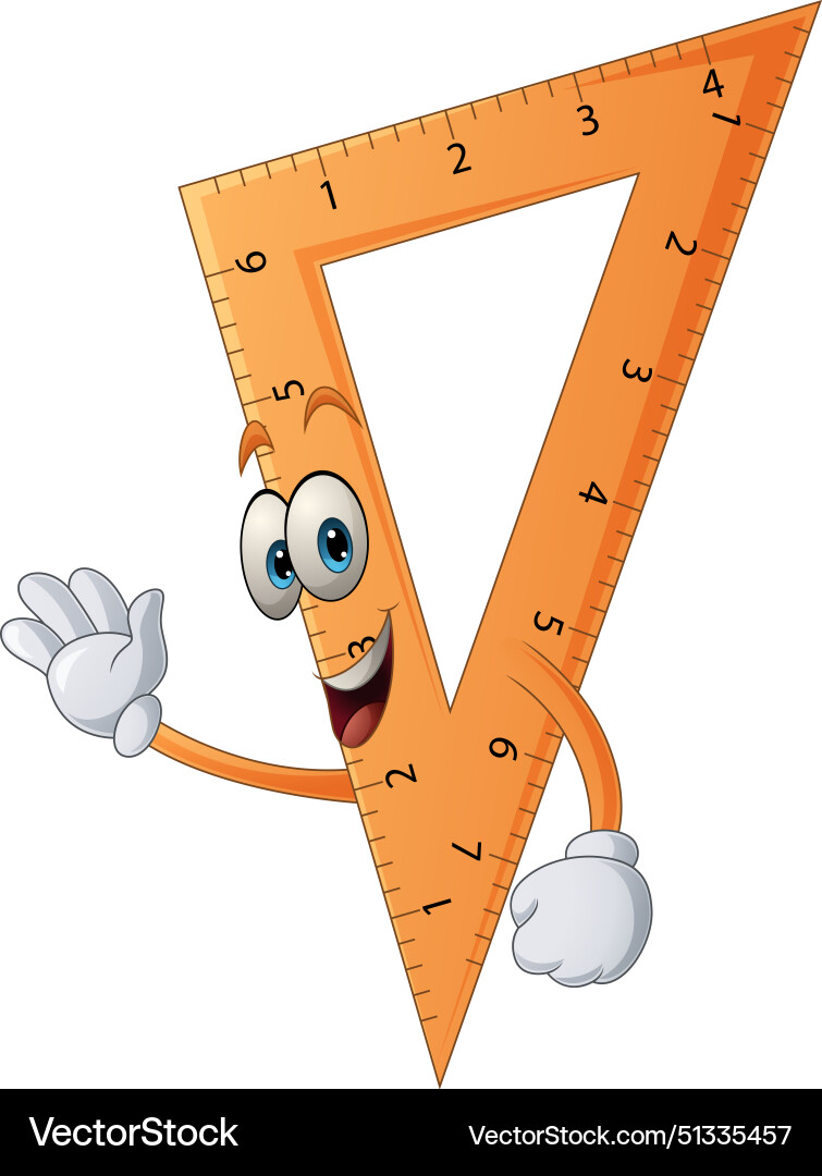 Cartoon happy yellow triangle ruler character Vector Image