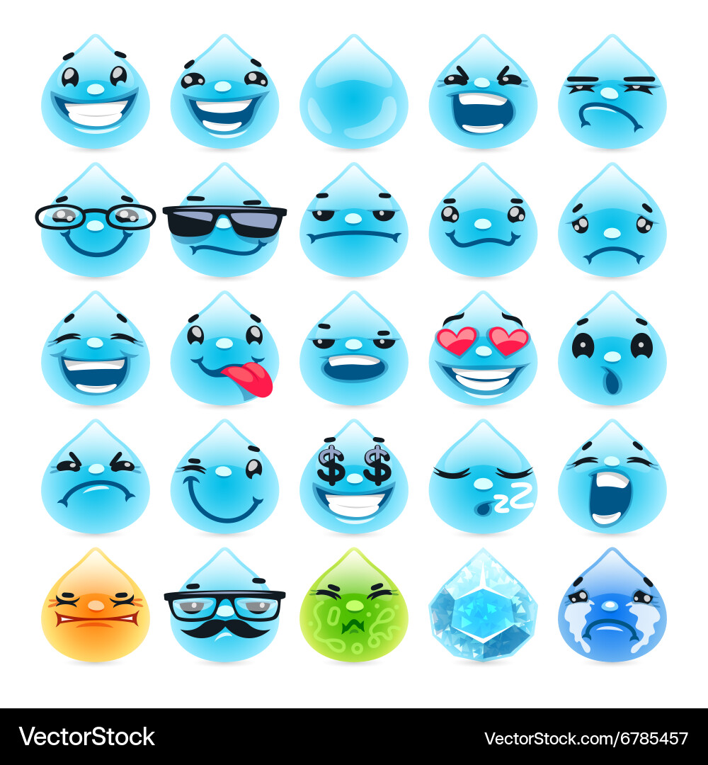 Cartoon water drops emoticons Royalty Free Vector Image
