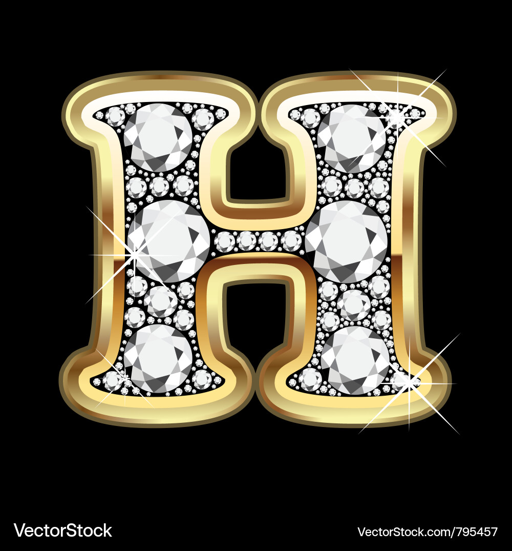 Letter h gold and diamond bling Royalty Free Vector Image