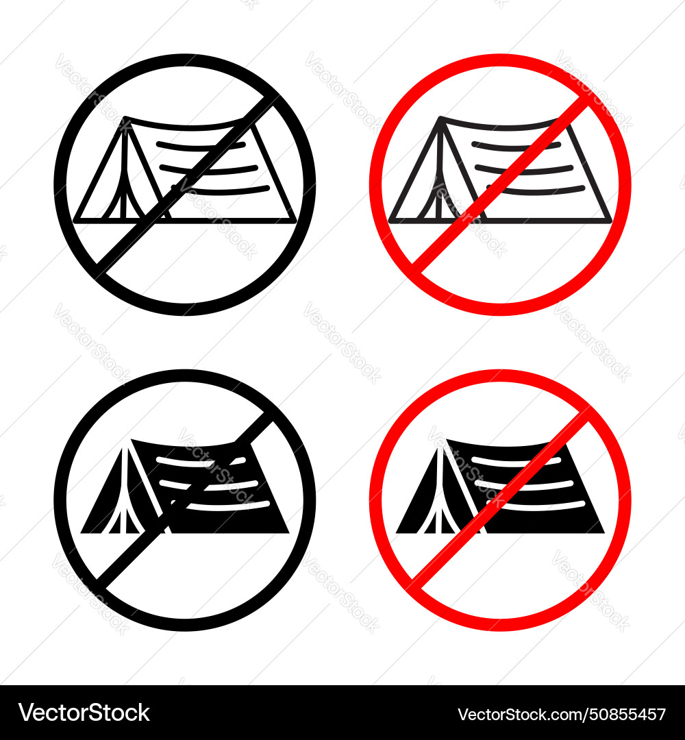 No camping sign icon set prohibition Royalty Free Vector
