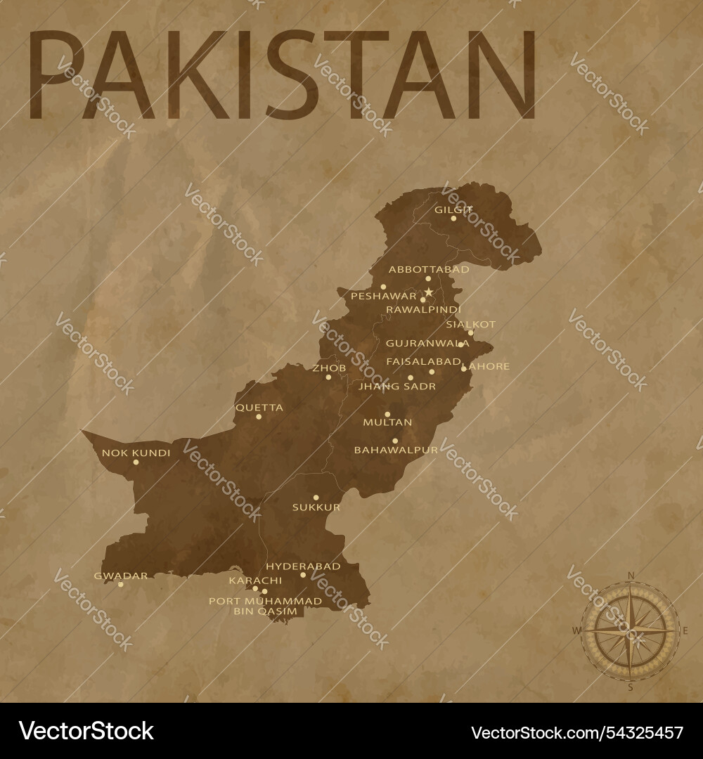 Vintage pakistan map with regions borders Vector Image