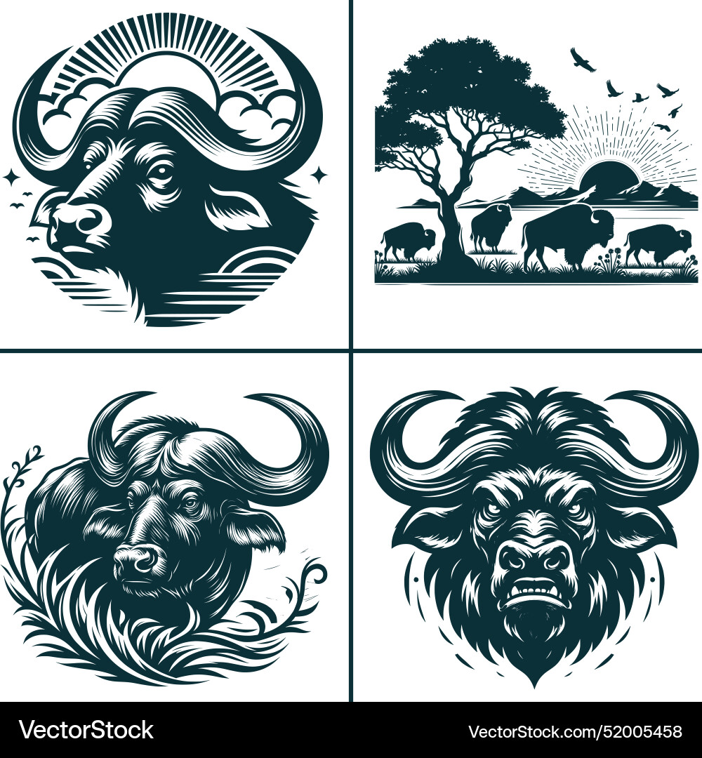 Bison buffalo silhouette svg filesbuffalo Vector Image