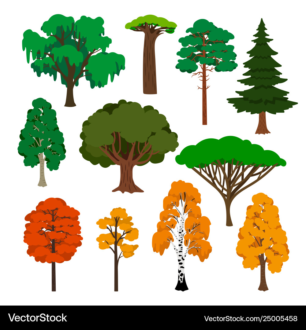 Cartoon trees icons set Royalty Free Vector Image