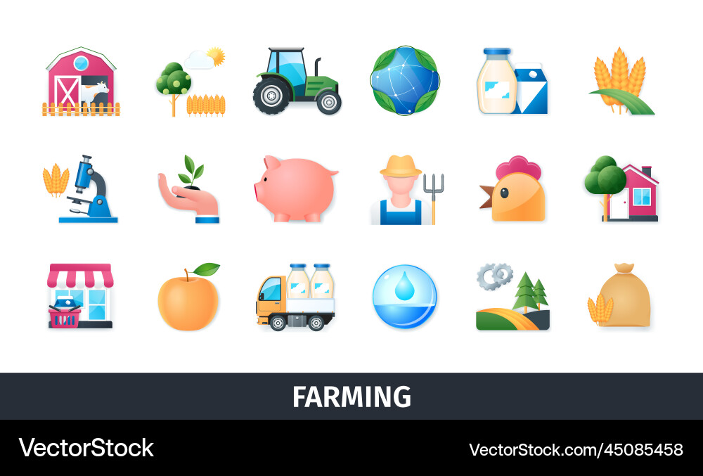 Farming 3d icon set Royalty Free Vector Image - VectorStock