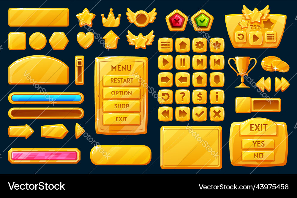 Golden interface game buttons ui gui elements Vector Image
