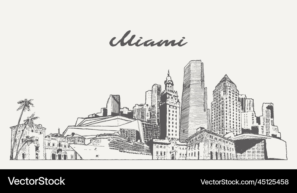 Miami beach skyline florida usa Royalty Free Vector Image