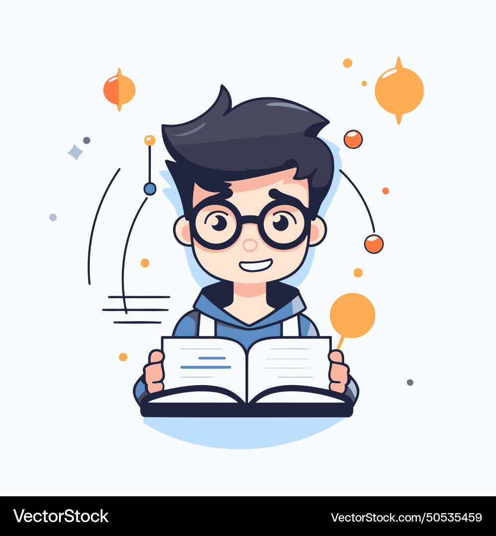A boy reading book cartoon character education Vector Image