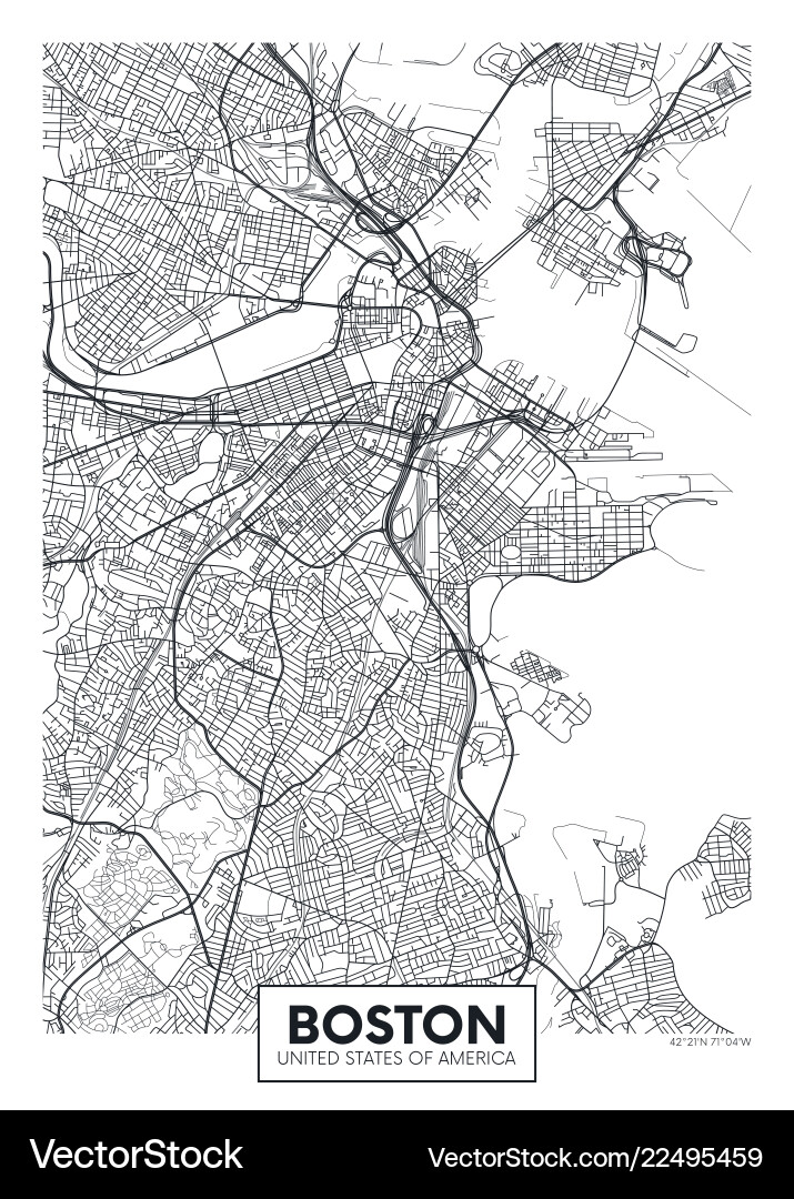 Boston City Map - Detailed Plan Royalty Free Vector Image