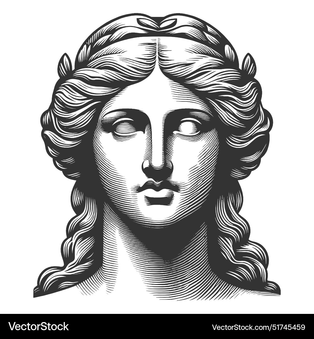 Classical female statue head engraving Royalty Free Vector