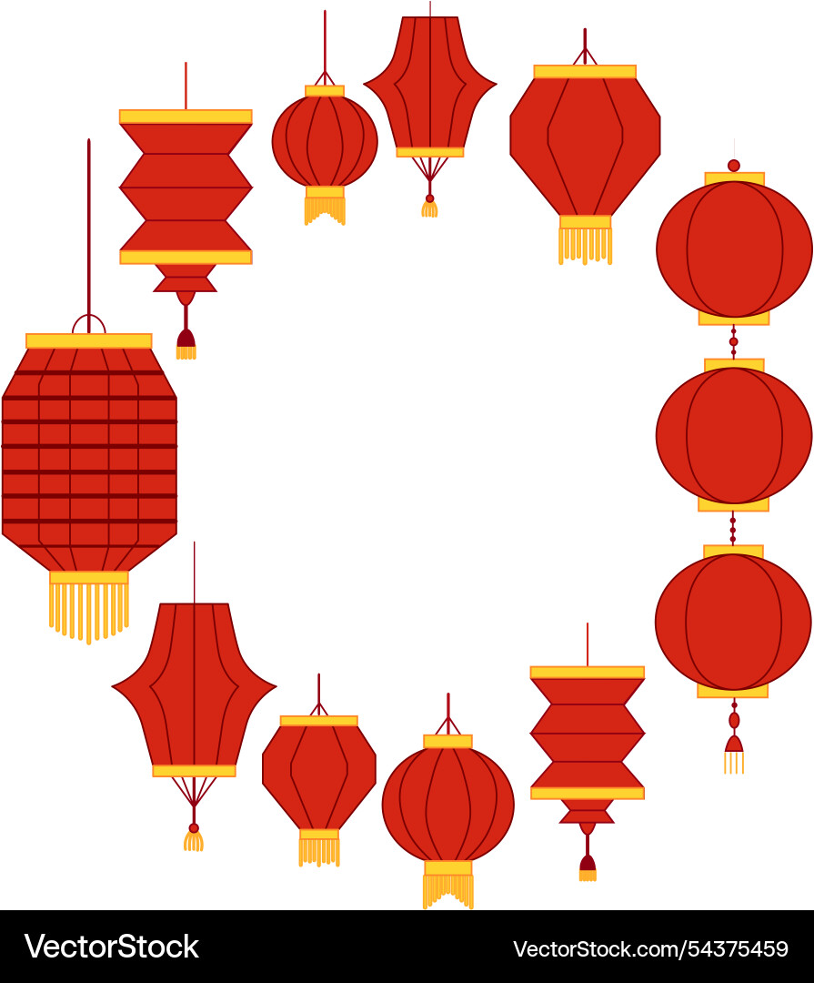 Paper red lanterns round circle frame template Vector Image