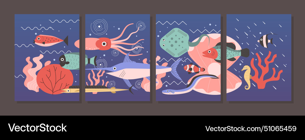 Water cartoon posters nature underwater Royalty Free Vector