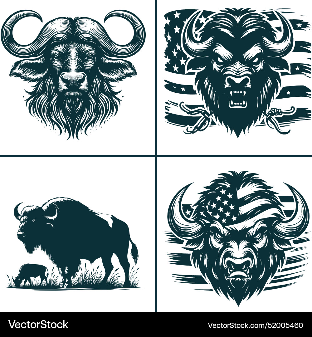 Bison buffalo silhouette svg filesbuffalo Vector Image