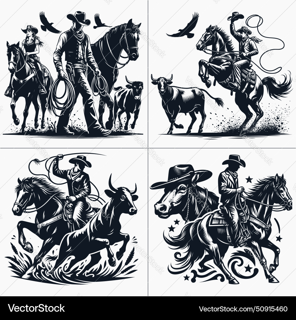 Cowboy and cowgirl bundle file Royalty Free Vector Image