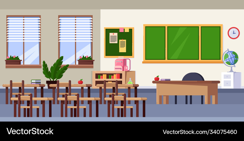 Empty classroom interior flat Royalty Free Vector Image