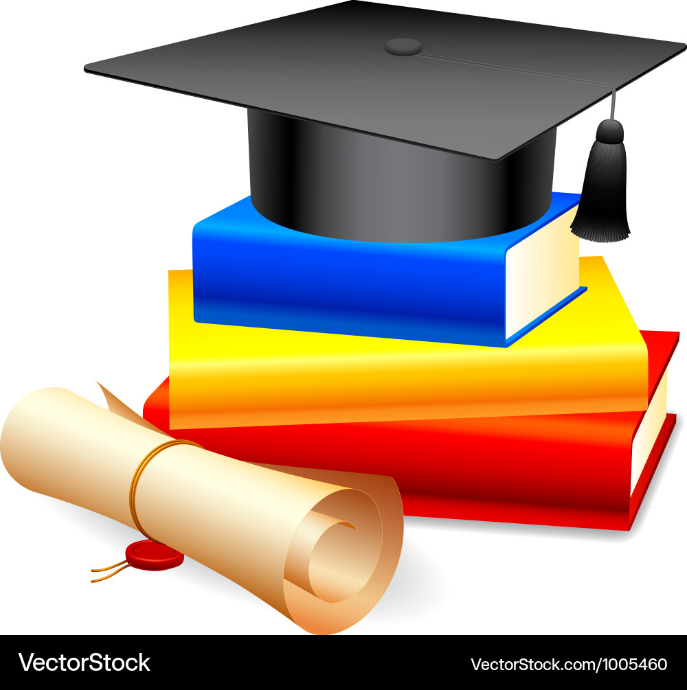 Graduation cap and books Royalty Free Vector Image