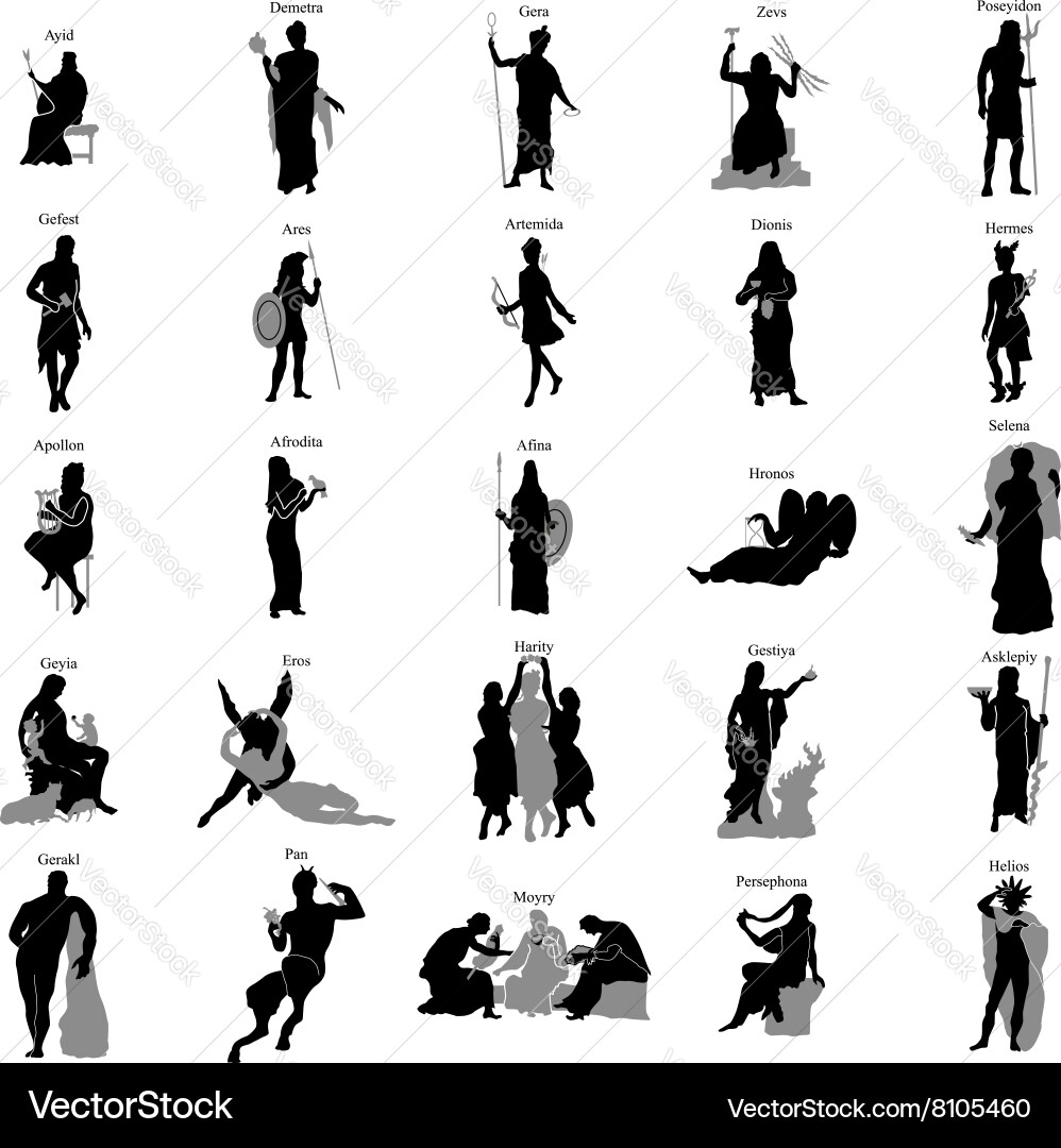 Greek gods silhouette set Royalty Free Vector Image