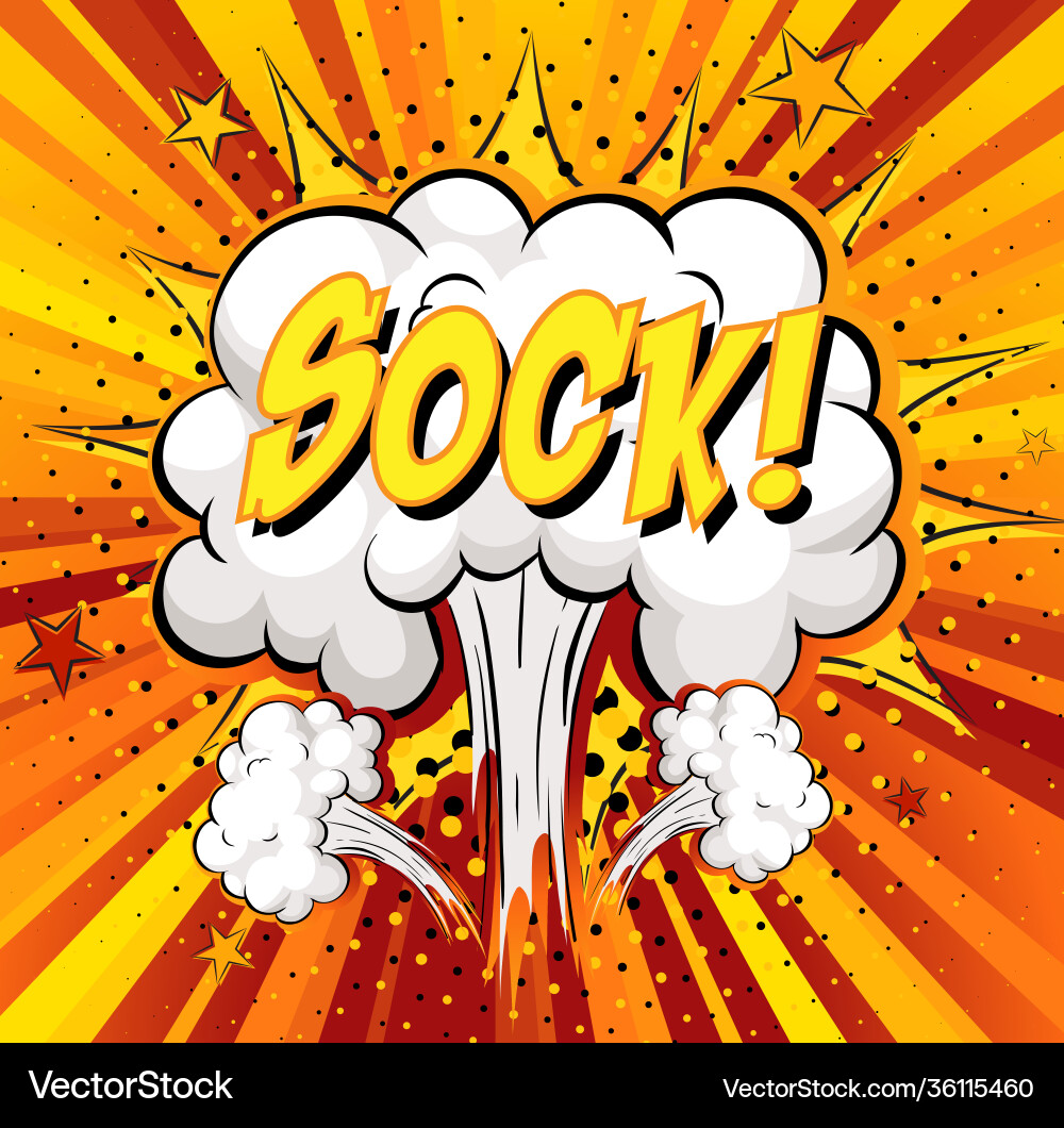 Sock text on comic cloud explosion rays Royalty Free Vector