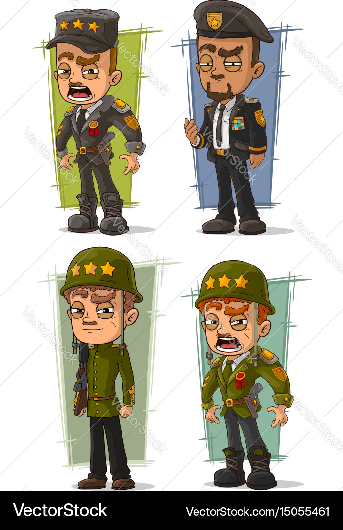 Cartoon army general character set Royalty Free Vector Image