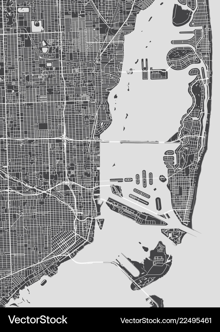 City map miami monochrome detailed plan Royalty Free Vector