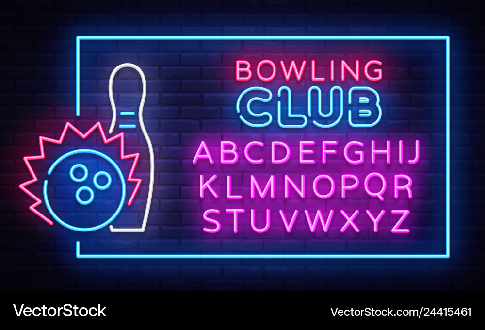 Neon Bowling Club Sign Royalty Free Vector Image