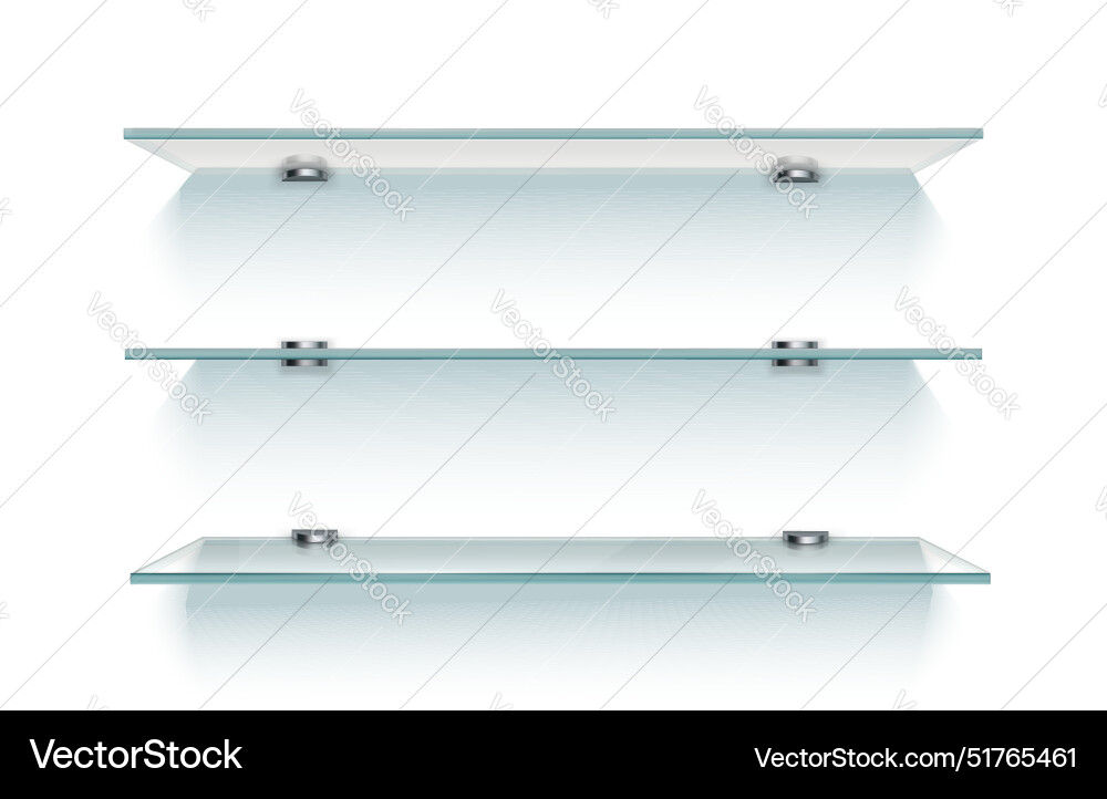 Realistic empty shop glass shelf on white wall Vector Image