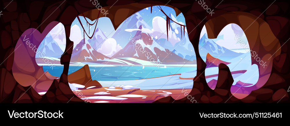 View from inside of cave on winter landscape Vector Image