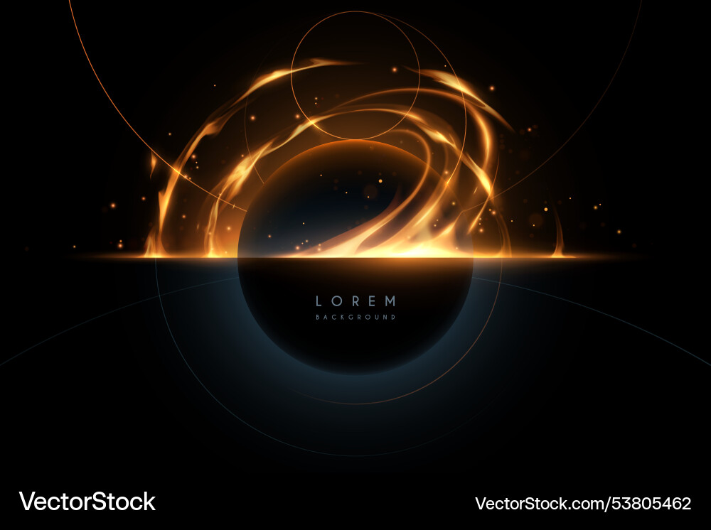 Black sphere with fire and light effects Vector Image
