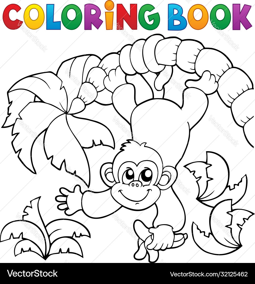 Coloring book monkey theme 2 Royalty Free Vector Image