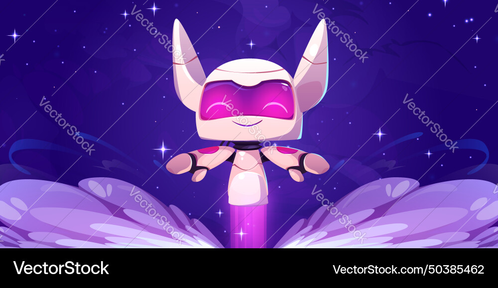 Cute robot flying in space Royalty Free Vector Image