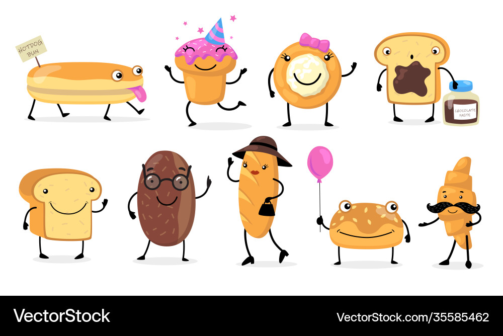 Funny Bread Characters Royalty Free Vector Image