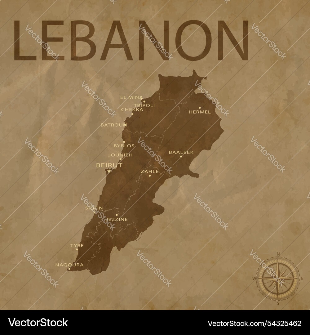 Vintage lebanon map with regions borders Vector Image