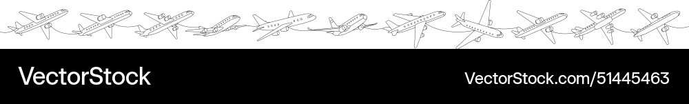 Aircraft set air transport one line continuous Vector Image