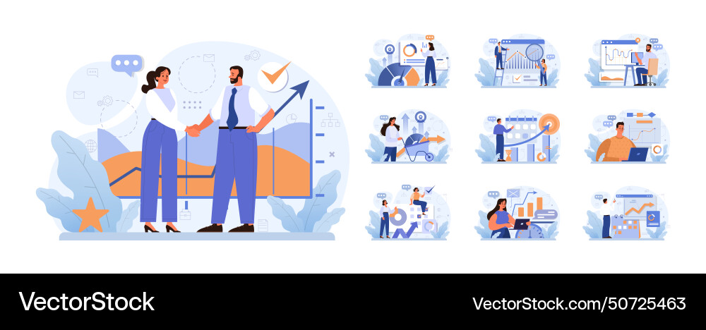 Business processes optimization set productive Vector Image