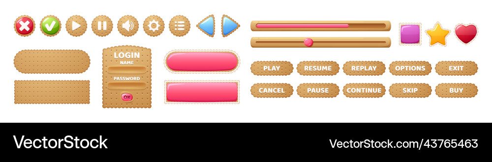Cookie game buttons cracker menu interface design Vector Image