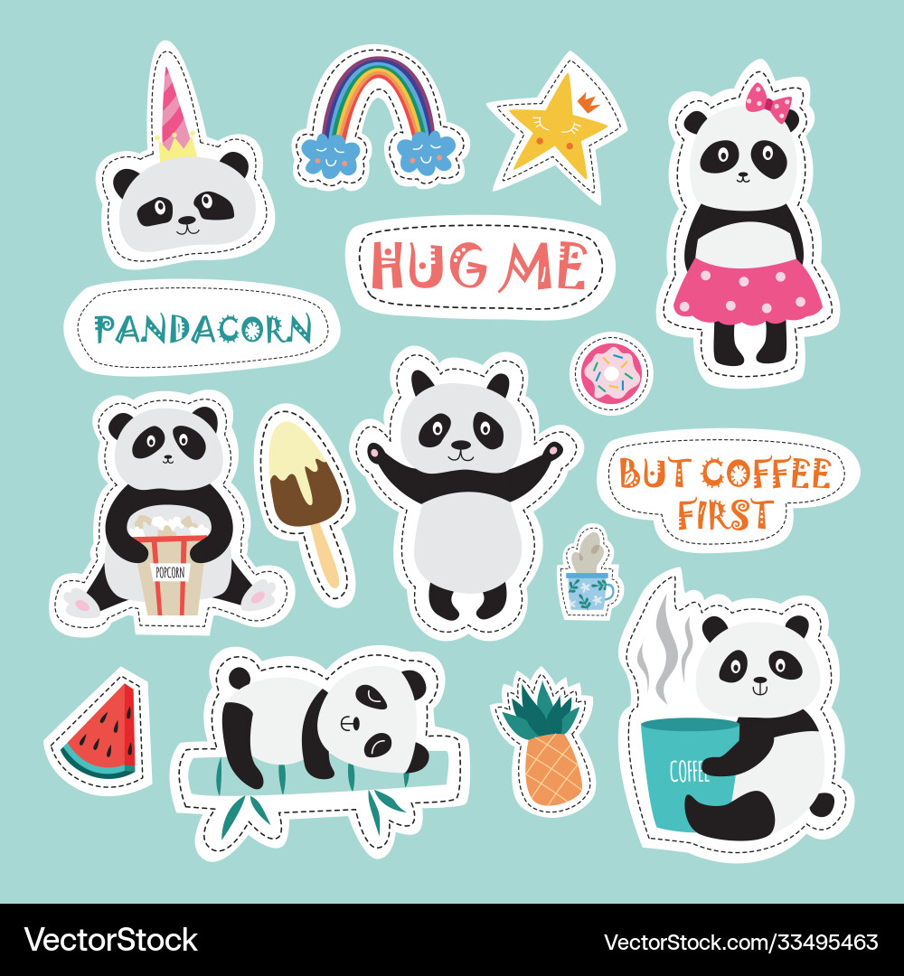 Cute Panda Stickers & Prints Royalty Free Vector Image