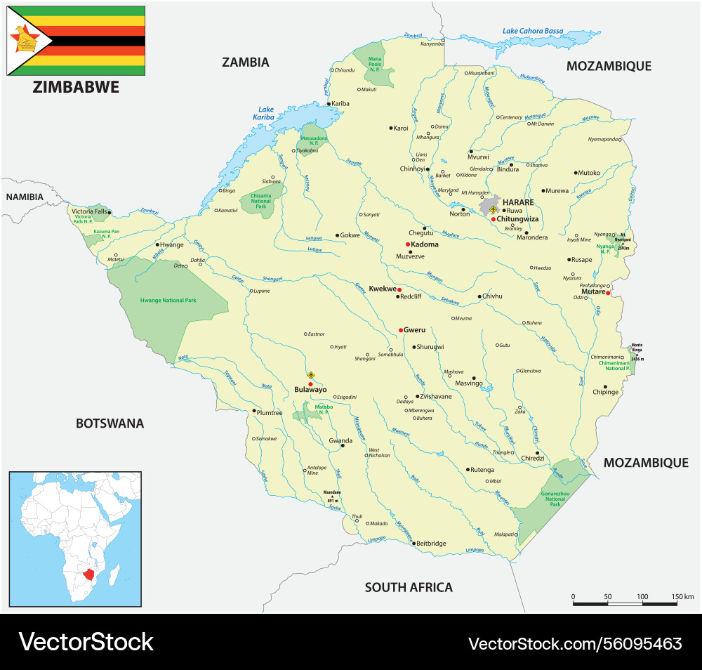 Detailed map of zimbabwe Royalty Free Vector Image