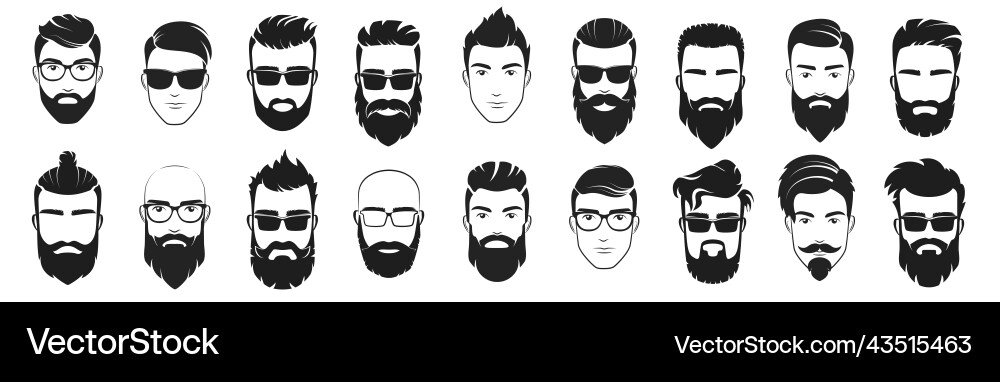 Handsome face man beard emblems icons set Vector Image