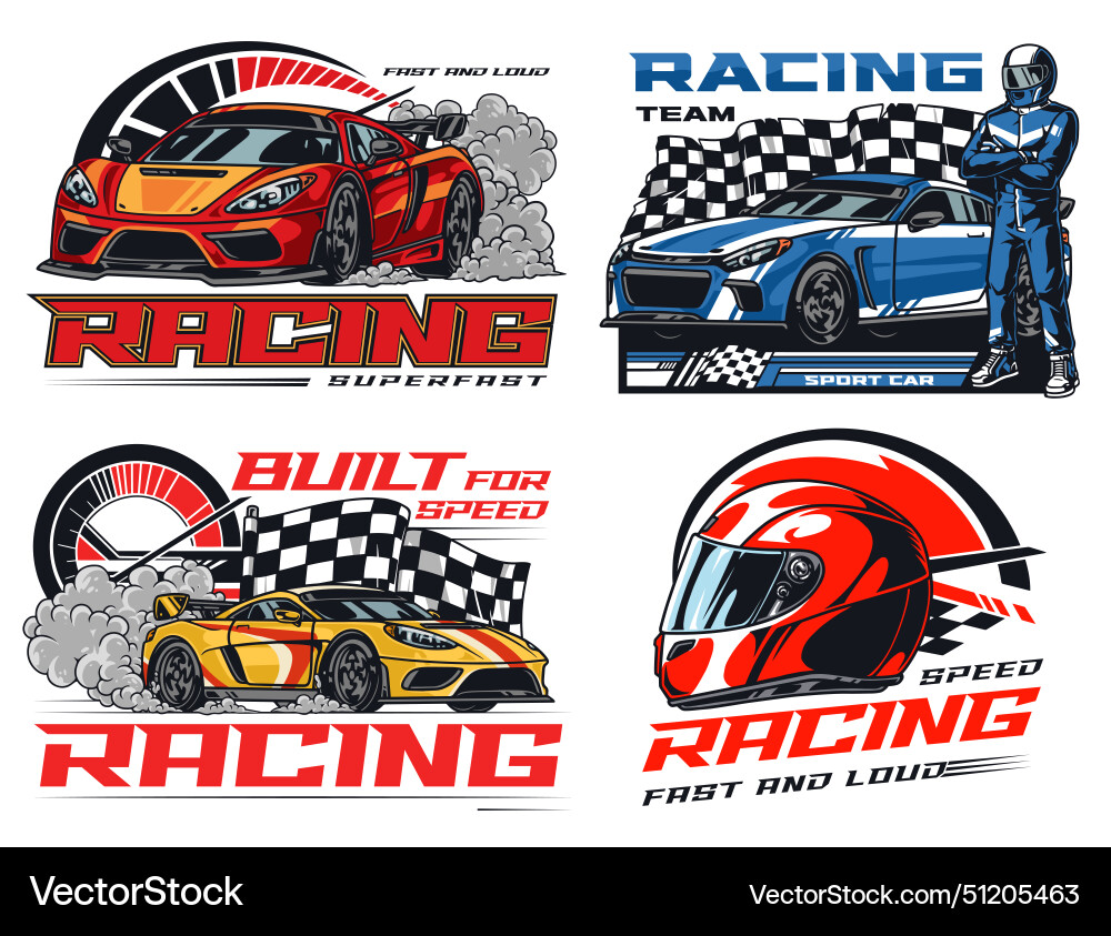 Racing team set flyers colorful Royalty Free Vector Image