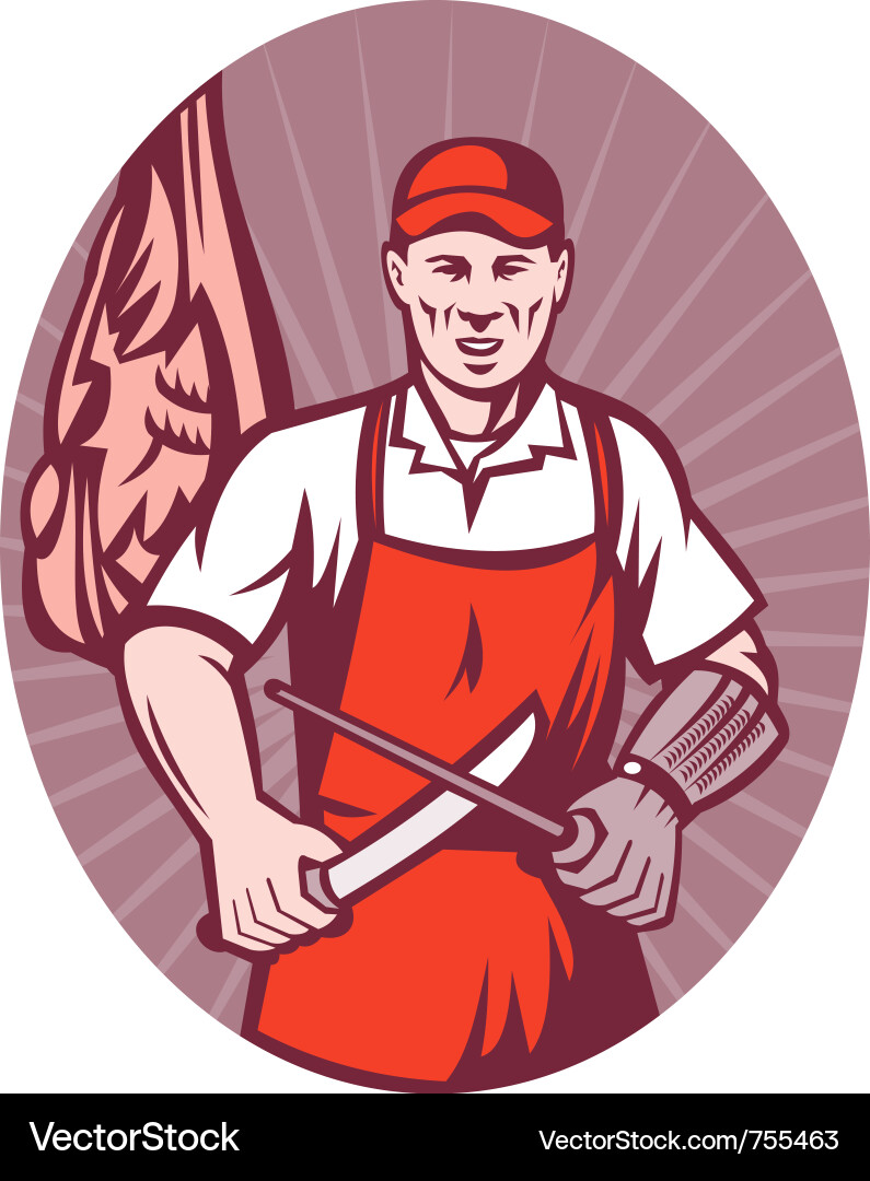 Retro Butcher Knife Sharpening Royalty Free Vector Image